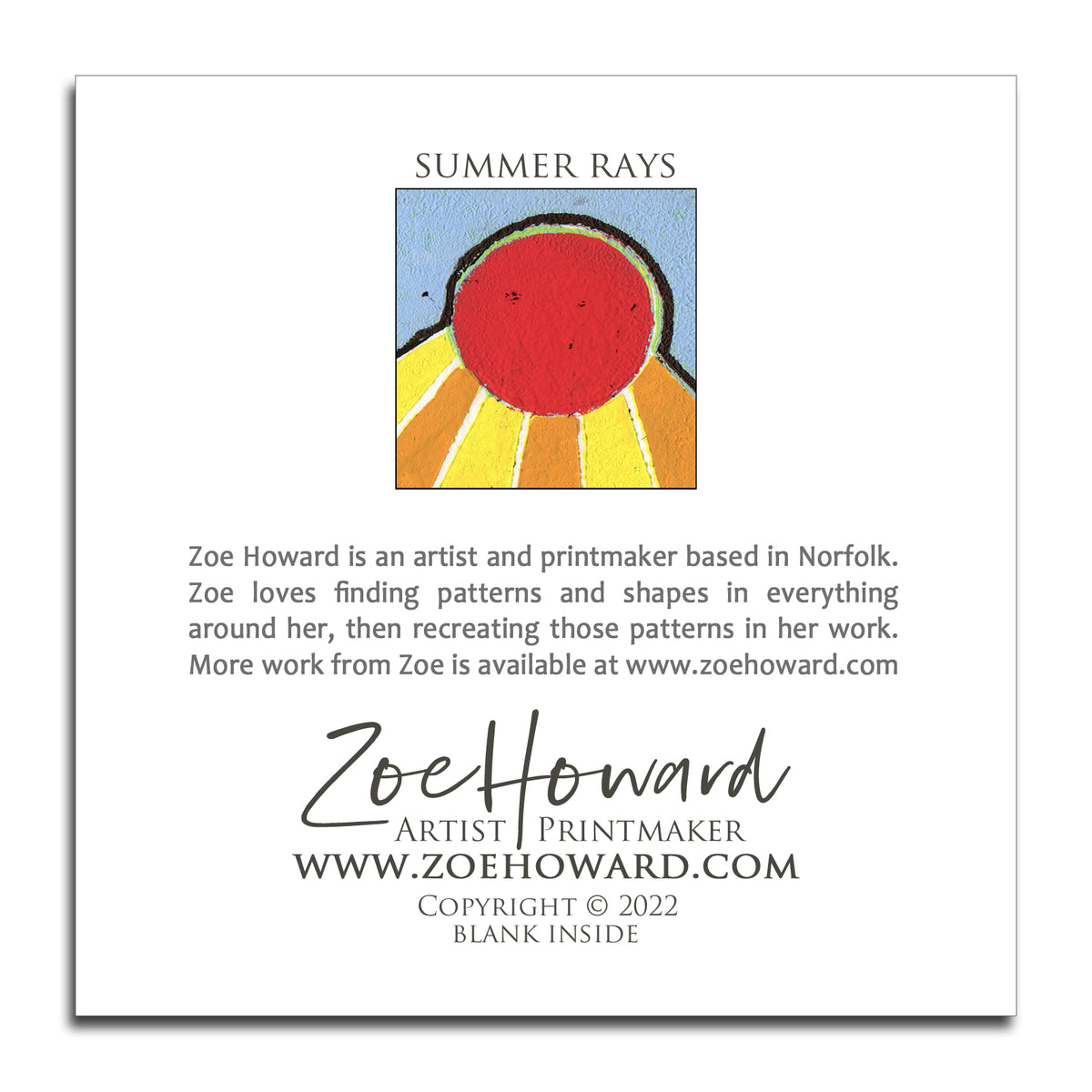 'Summer Rays' Greeting Card of Zoe Howard's original linocut print ...