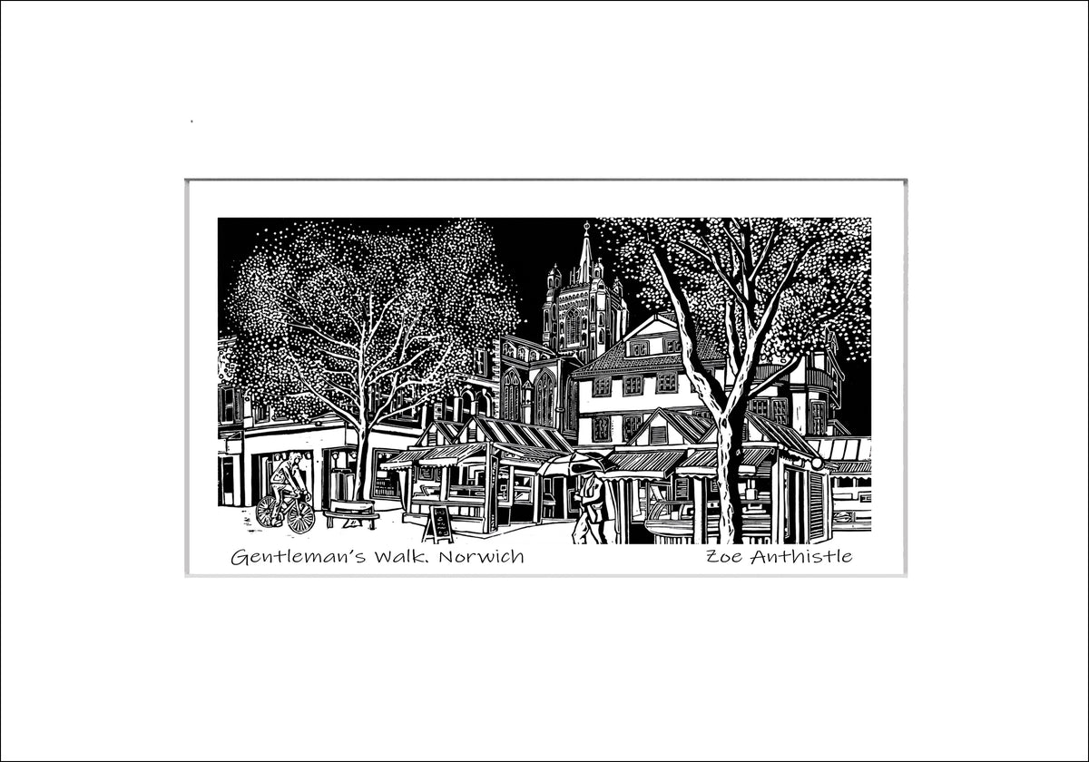 'Gentleman's Walk, Norwich' Limited Edition Original Linocut | Zoe Howard